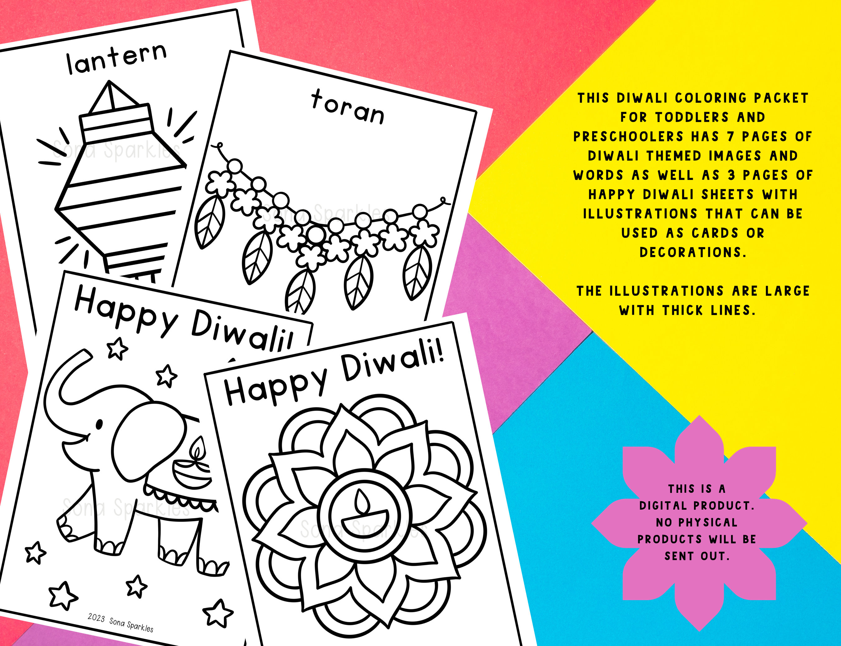 Diwali Toddler and Preschool Coloring Packet Diwali Coloring Pages for ...