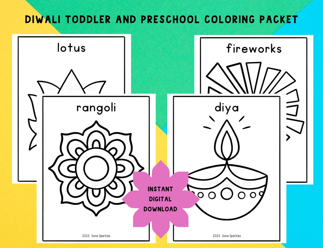 Diwali Toddler and Preschool Coloring Packet Diwali Coloring Pages for ...