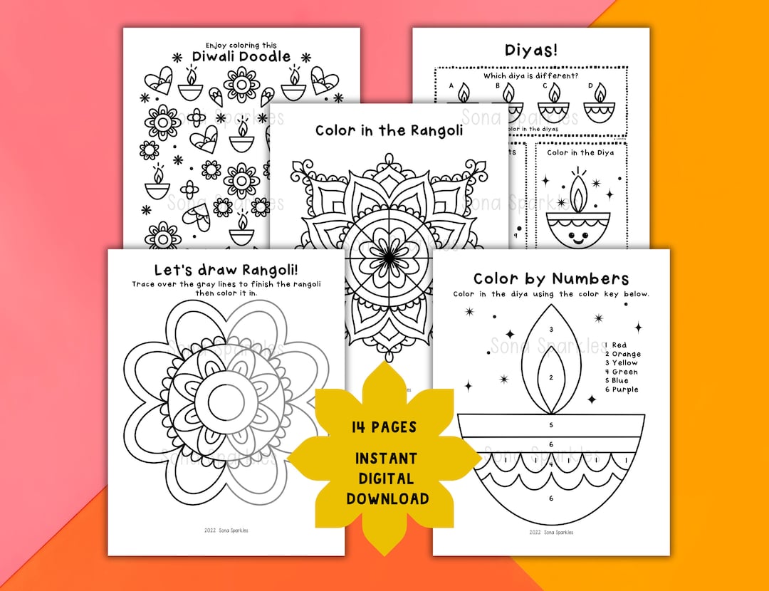 Diwali Coloring Packet Diwali Coloring Pages Diwali - Etsy UK