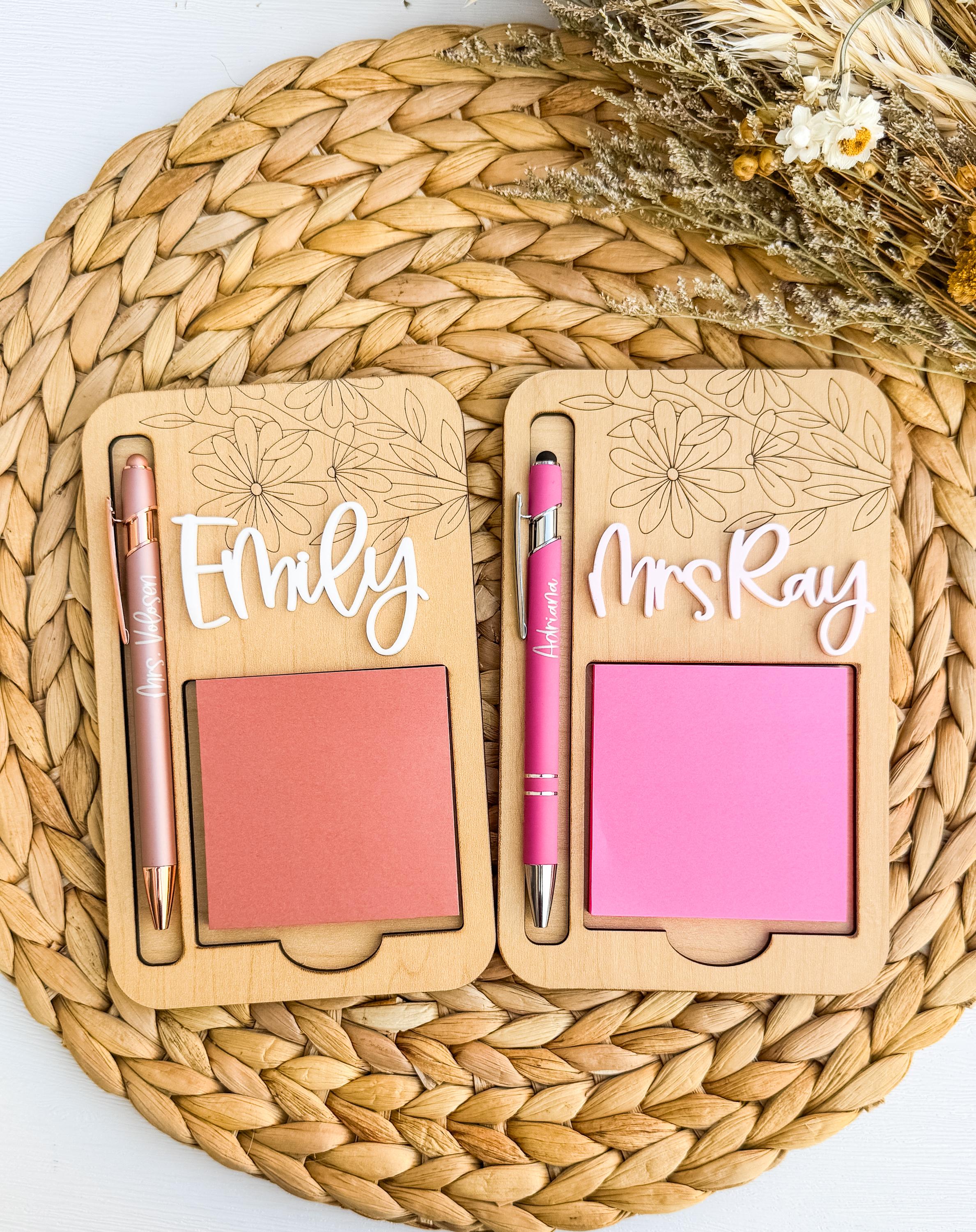 Floral Wooden Sticky Note Holder: Personalized Acrylic Name, Office ...