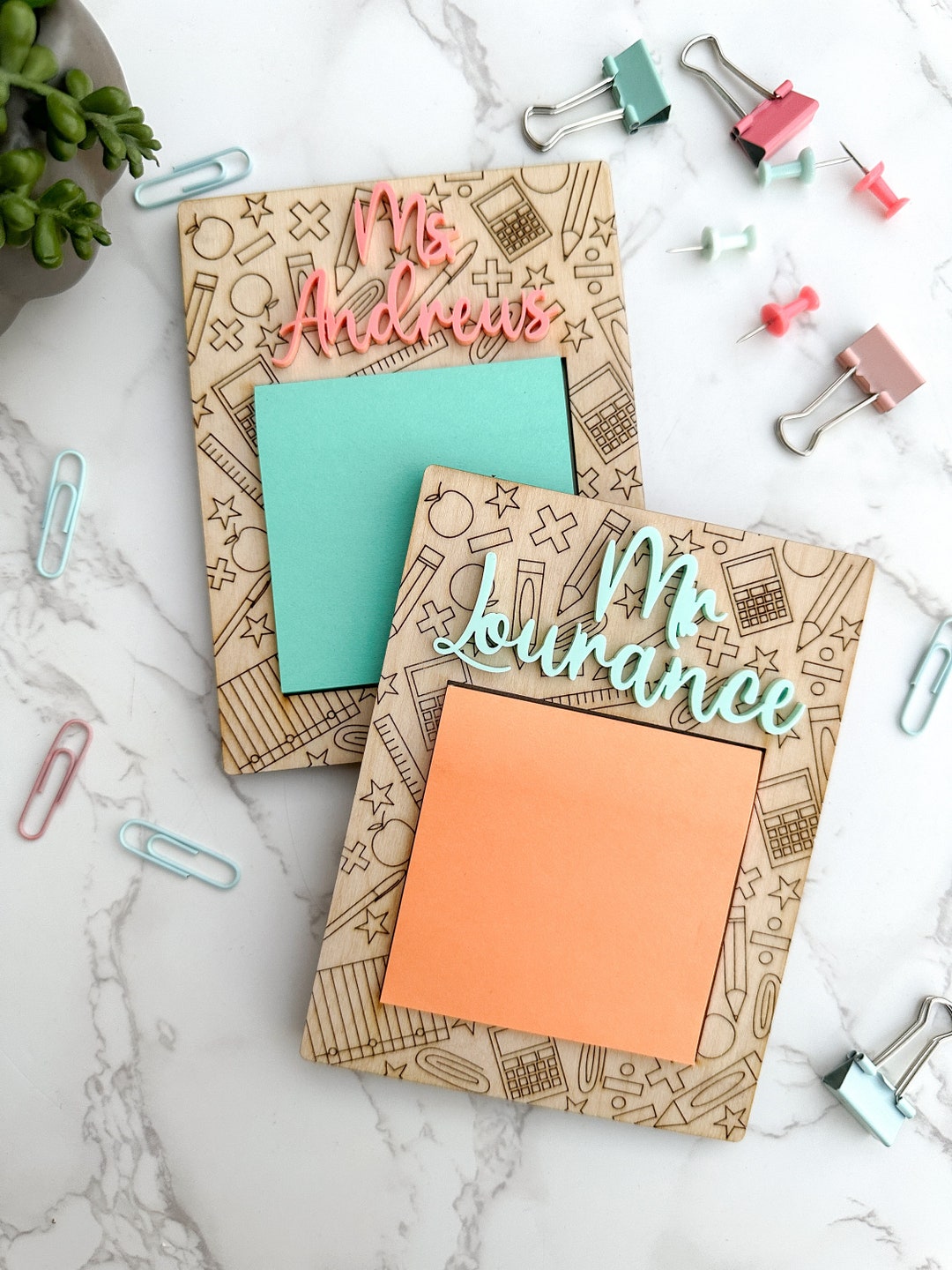 Teacher Wooden Sticky Note Holder | Personalized Note Pad Holder ...