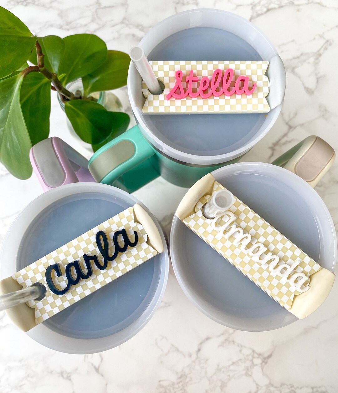Stanley Lid Tag | Beige/white Checkered | Name Plate Tag | Acrylic ...