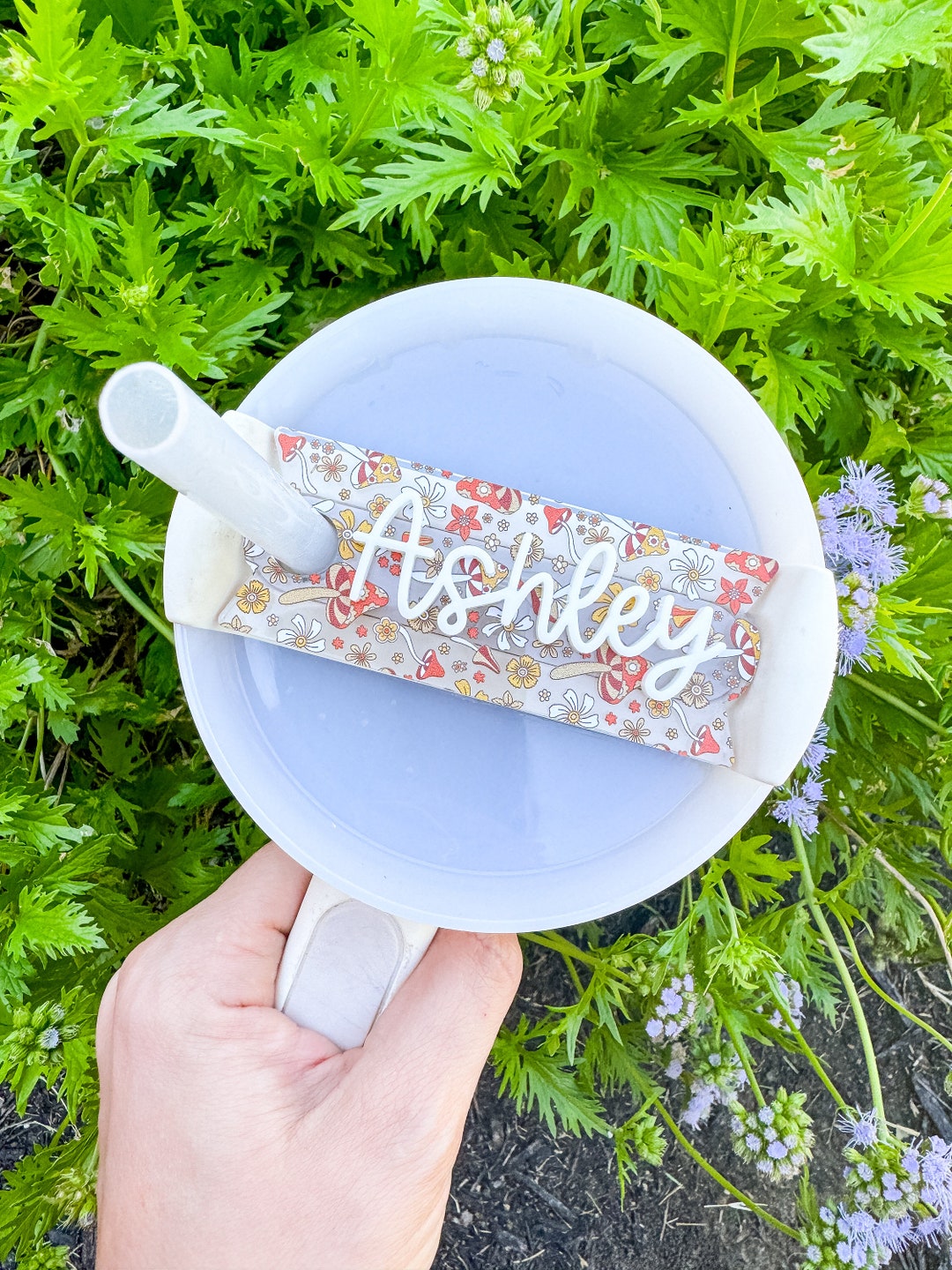 Stanley Lid Tag | MUSHROOM GROOVY Name Plate Backround | Name Plate Tag ...