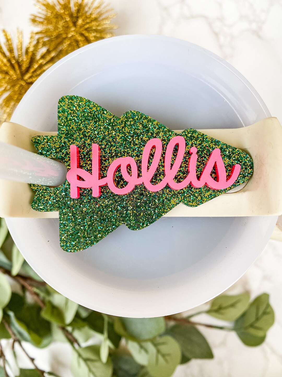 Custom Christmas TREE Stanley H2.0 Name Tag 30 or 40 Oz - Glitter Name ...
