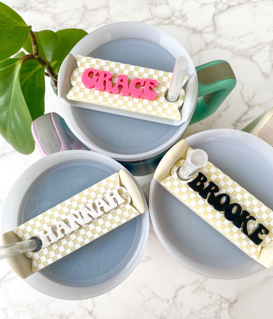 Stanley Lid Tag | Beige/white Checkered | Name Plate Tag | Acrylic ...