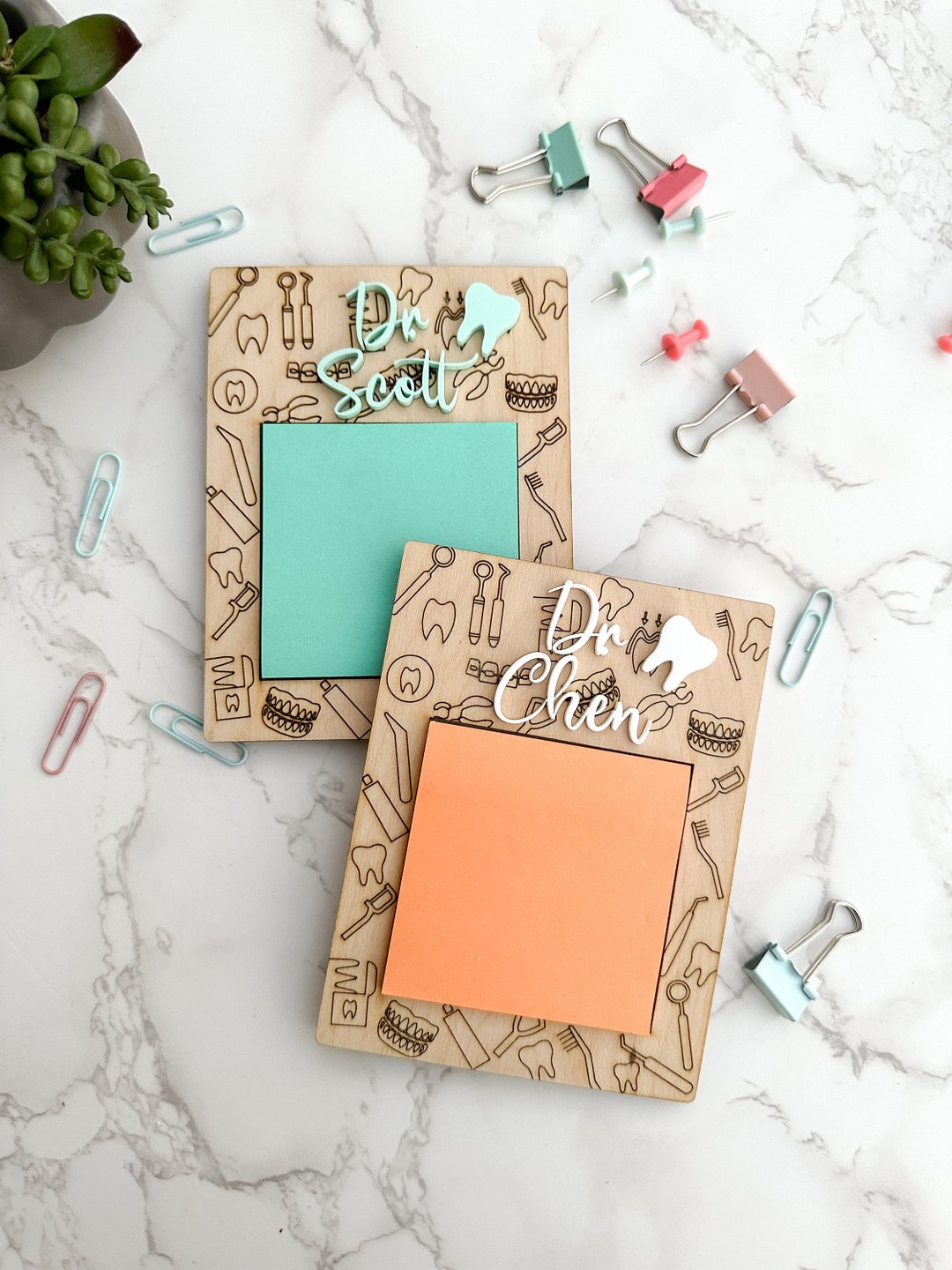 Personalized Wooden Sticky Note Holder: Laser-cut Acrylic Name, Dental ...
