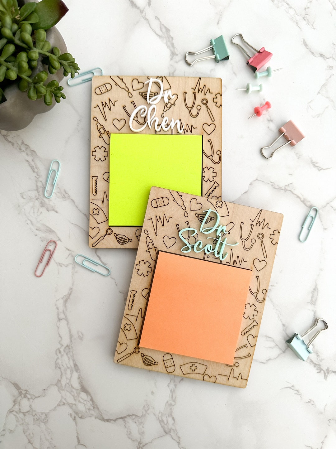 Personalized Nurse Wooden Sticky Note Holder: Laser-cut Acrylic Name ...