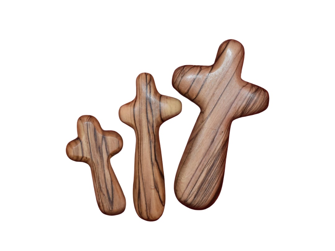 Handheld Olive Wood Comfort Cross, Pocket Prayer Cross, 3 Sizes ...