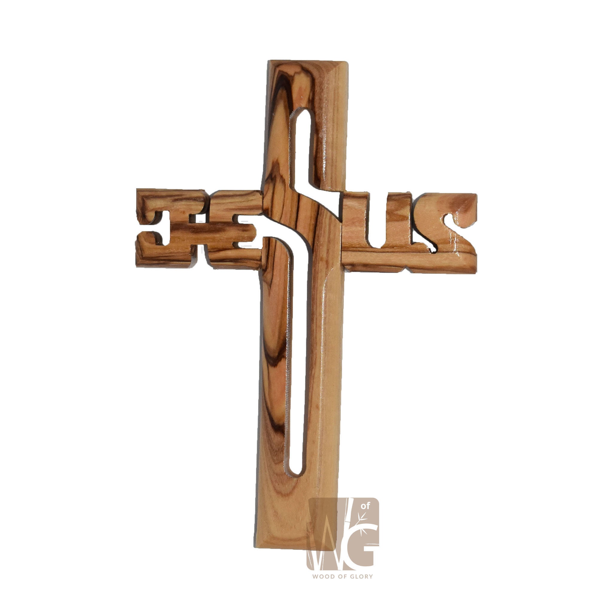 Handcrafted Olive Wood Jesus Letters Cross, Unique Christian Wall Art ...