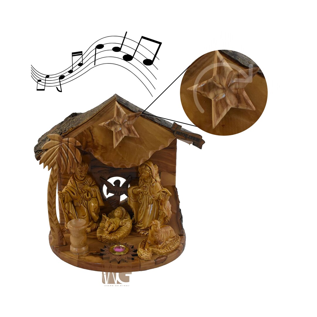 MUSIC Box NATIVITY Scene MANGER Christmas Gift Home Decor Hand Made in ...
