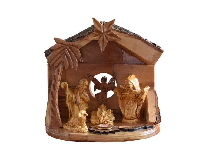 Handmade Olive Wood Nativity Set - Christmas Manger Scene With ...