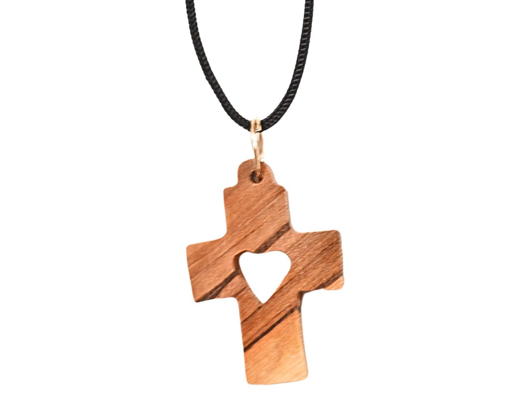 Mini Olive Wood Heart Cross Necklace – Handmade in the Holy Land ...
