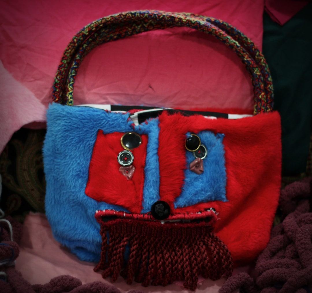Red and Blue Furry Puppet Shoulder Bag - Etsy
