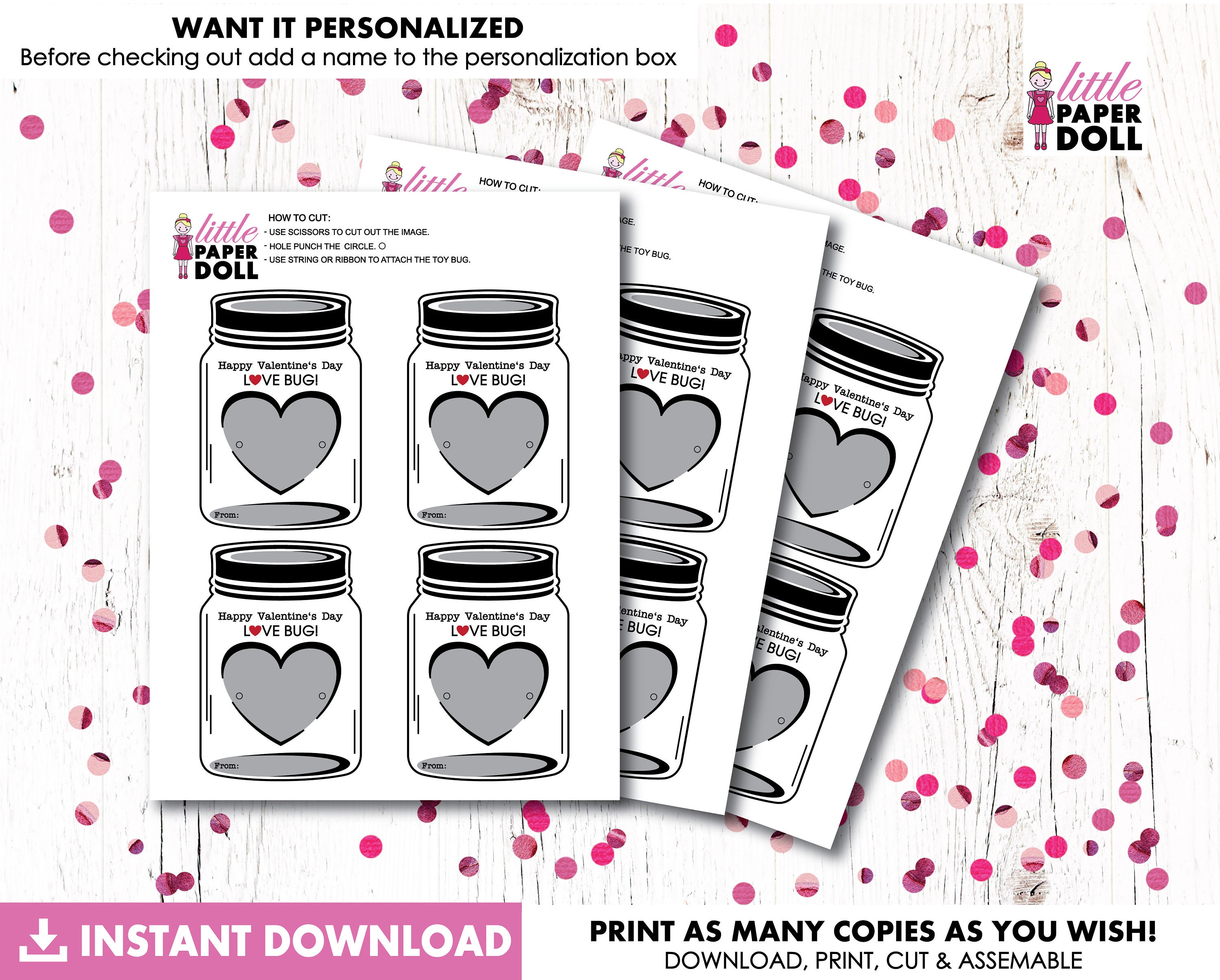 Happy Valentine's Day LOVE Bug! INSTANT DOWNLOAD Printable Valentines ...