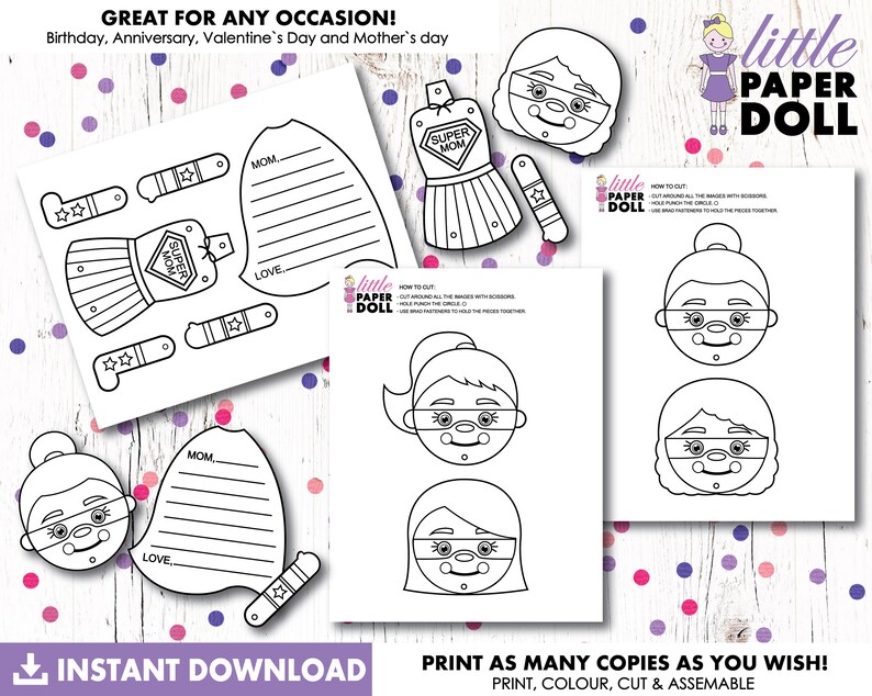 Super Mom Paper Puppets INSTANT DOWNLOAD Printable, Marionette Paper ...