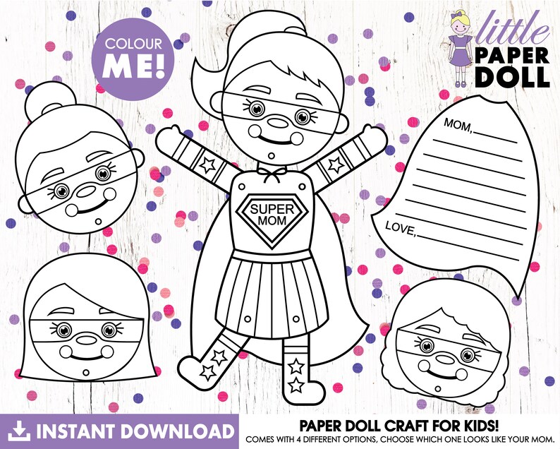 Super Mom Paper Puppets INSTANT DOWNLOAD Printable, Marionette Paper ...