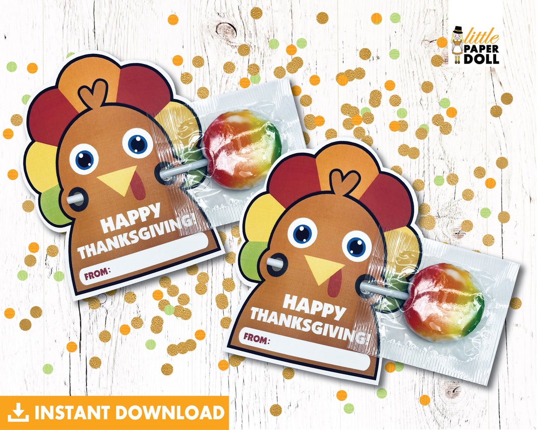 Happy Thanksgiving Turkey INSTANT DOWNLOAD Lollipop Favor, Glow Stick ...