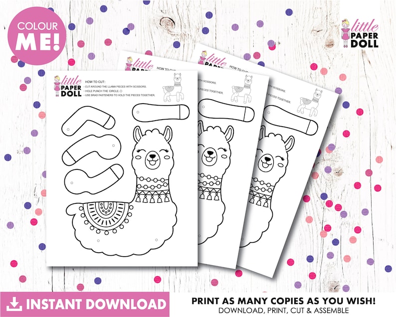 Llama Paper Doll INSTANT DOWNLOAD, Printable Alpaca Coloring Page ...