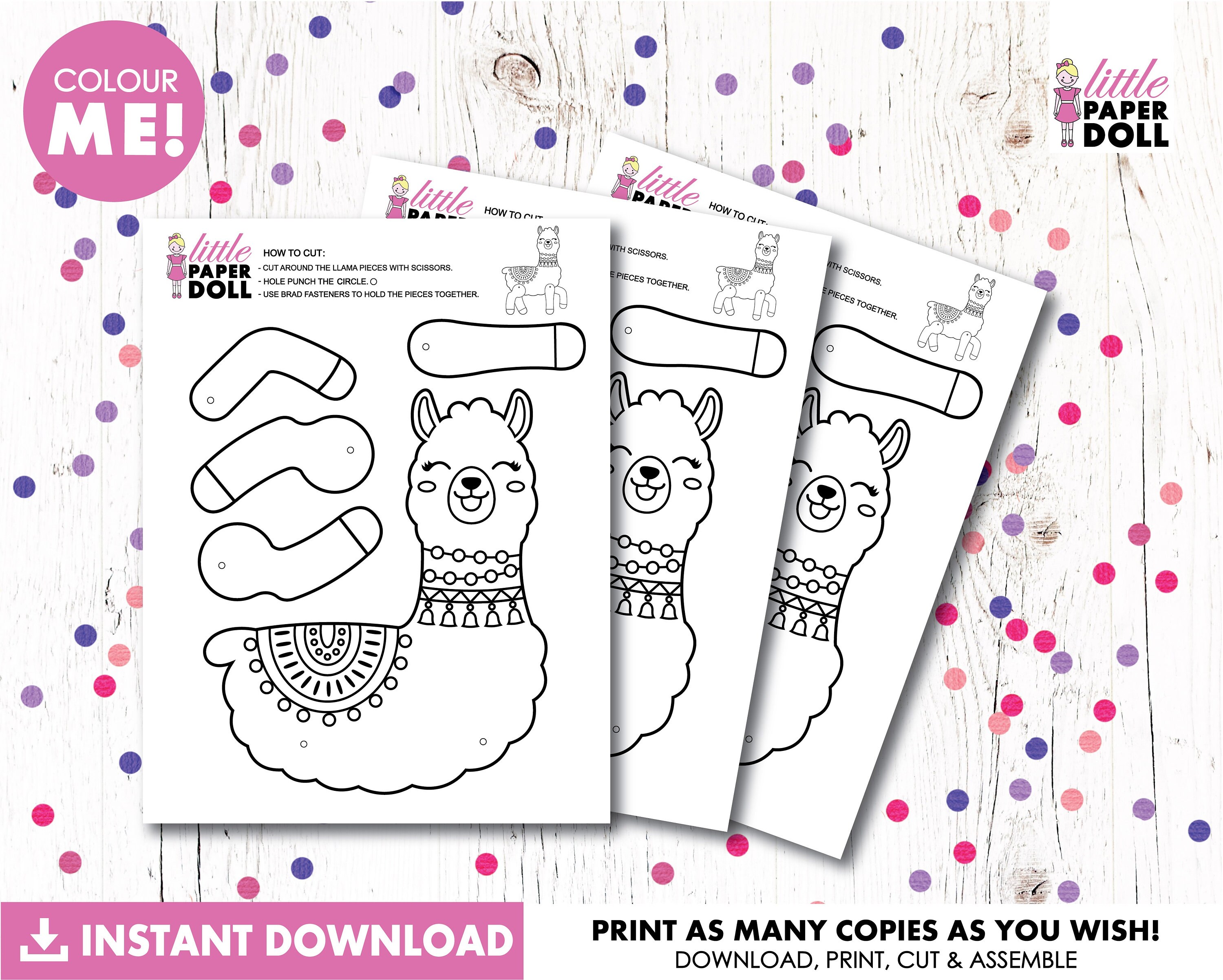 Llama Paper Doll INSTANT DOWNLOAD, Printable Alpaca Coloring Page ...