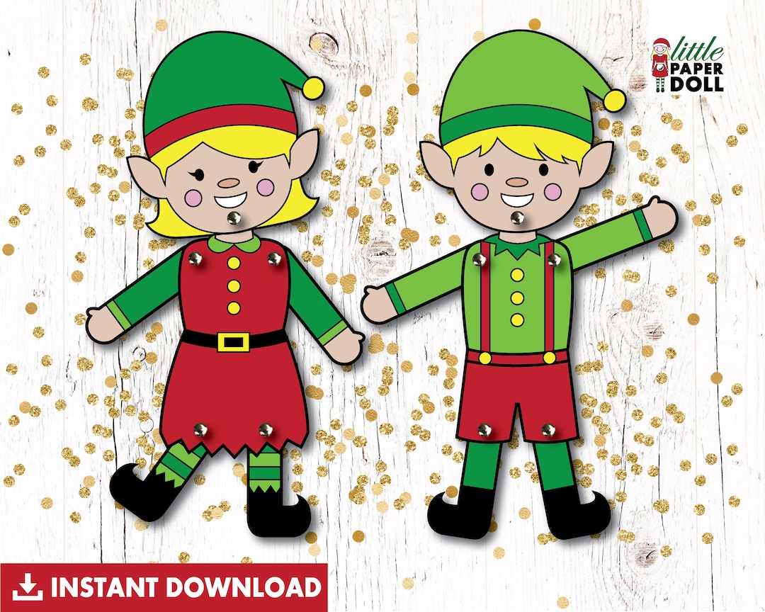 Elf Paper Dolls INSTANT DOWNLOAD, Elf Paper Puppets, Elf Christmas ...