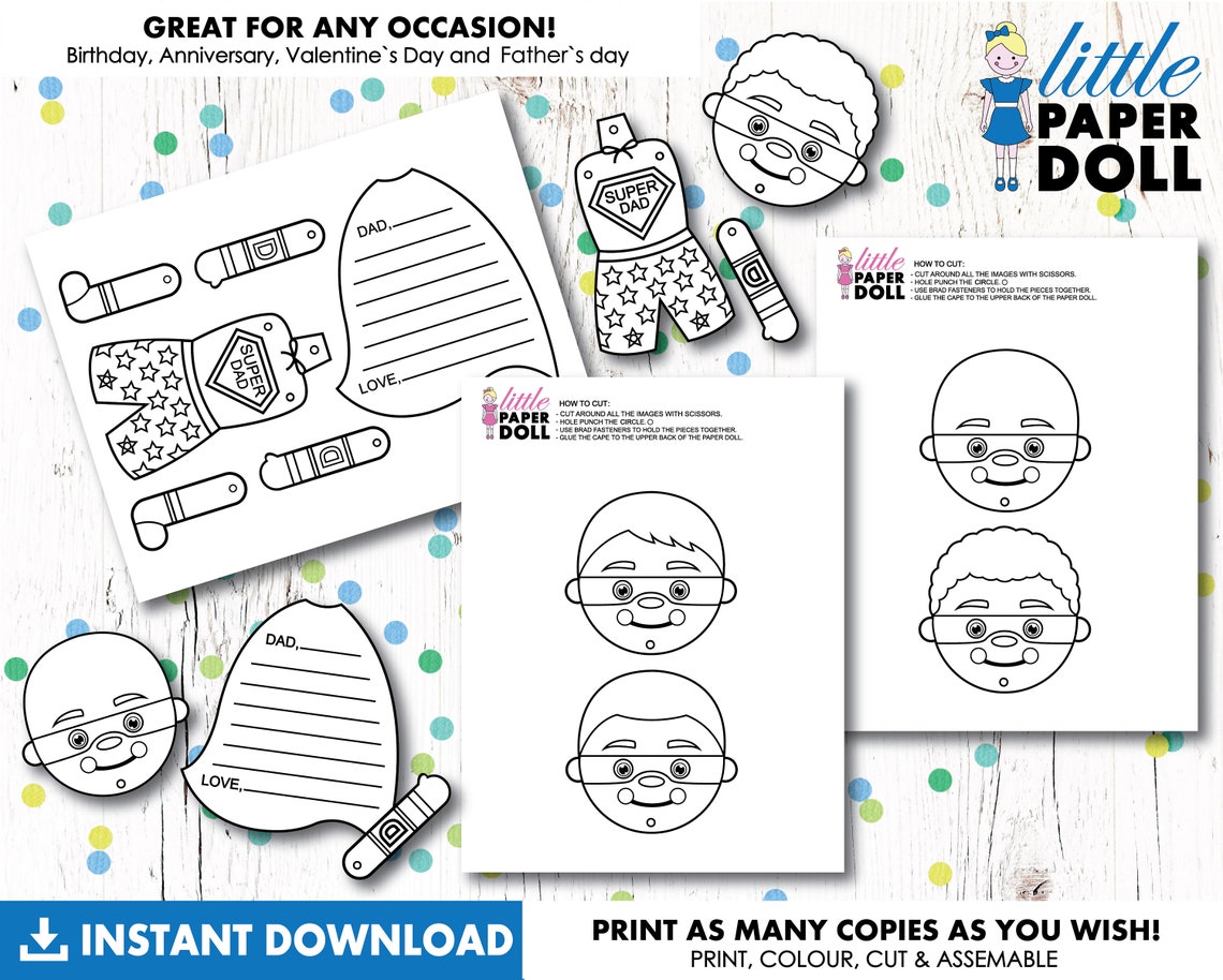 Super Dad Paper Puppets INSTANT DOWNLOAD Printable, Marionette Paper ...