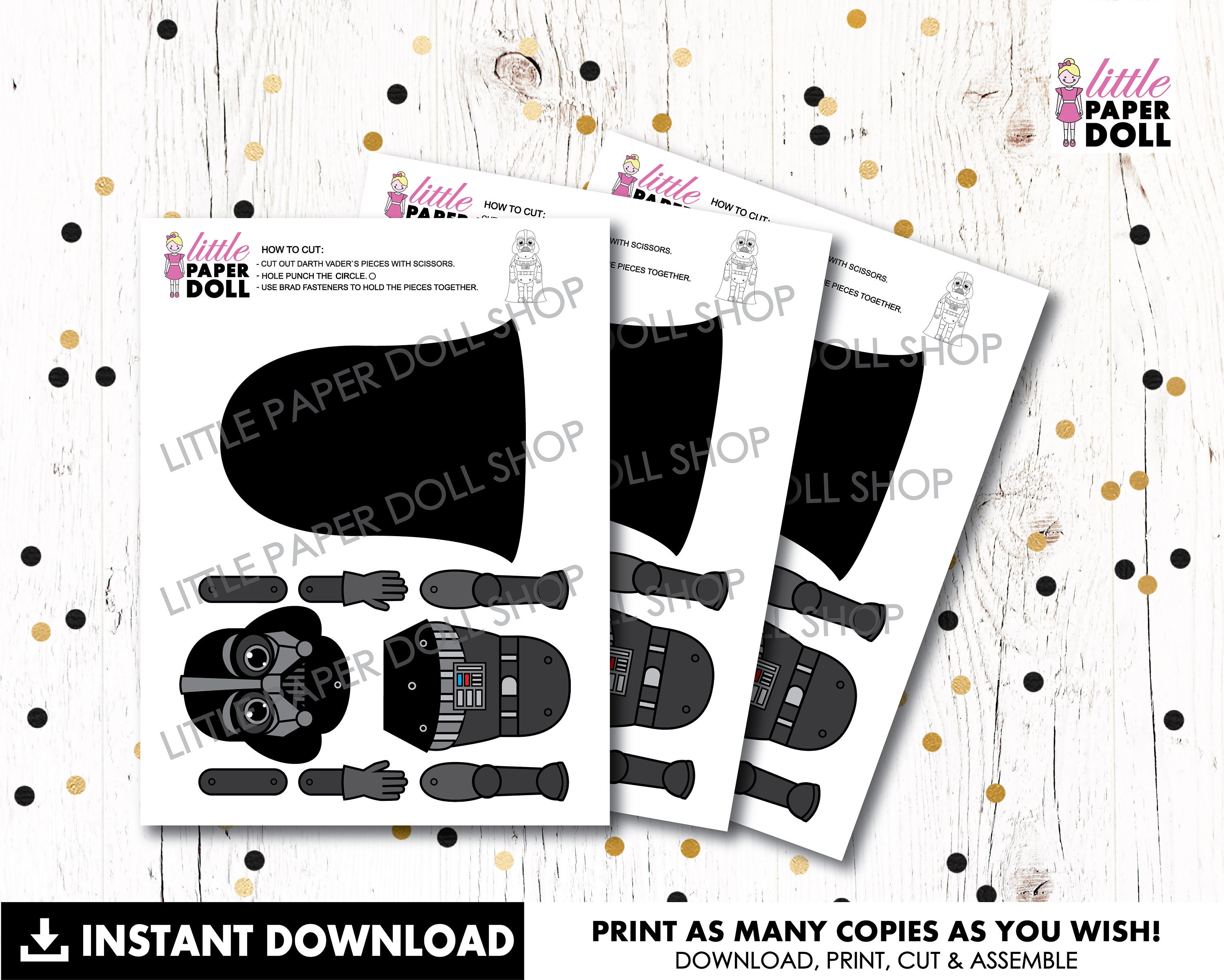 Star Wars Instant Download Paper Dolls Darter Vader Puppet - Etsy