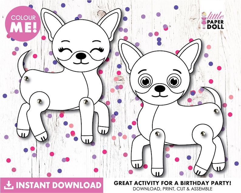 Dog Paper Doll INSTANT DOWNLOAD, Printable Puppy Dog Coloring Page, Dog ...