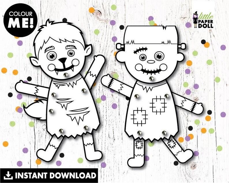 Halloween Paper Dolls, Instant Download Paper Puppets, Printable DIY ...