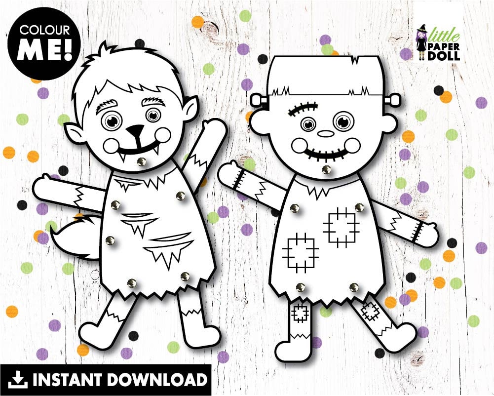 Halloween Paper Dolls, Instant Download Paper Puppets, Printable DIY ...