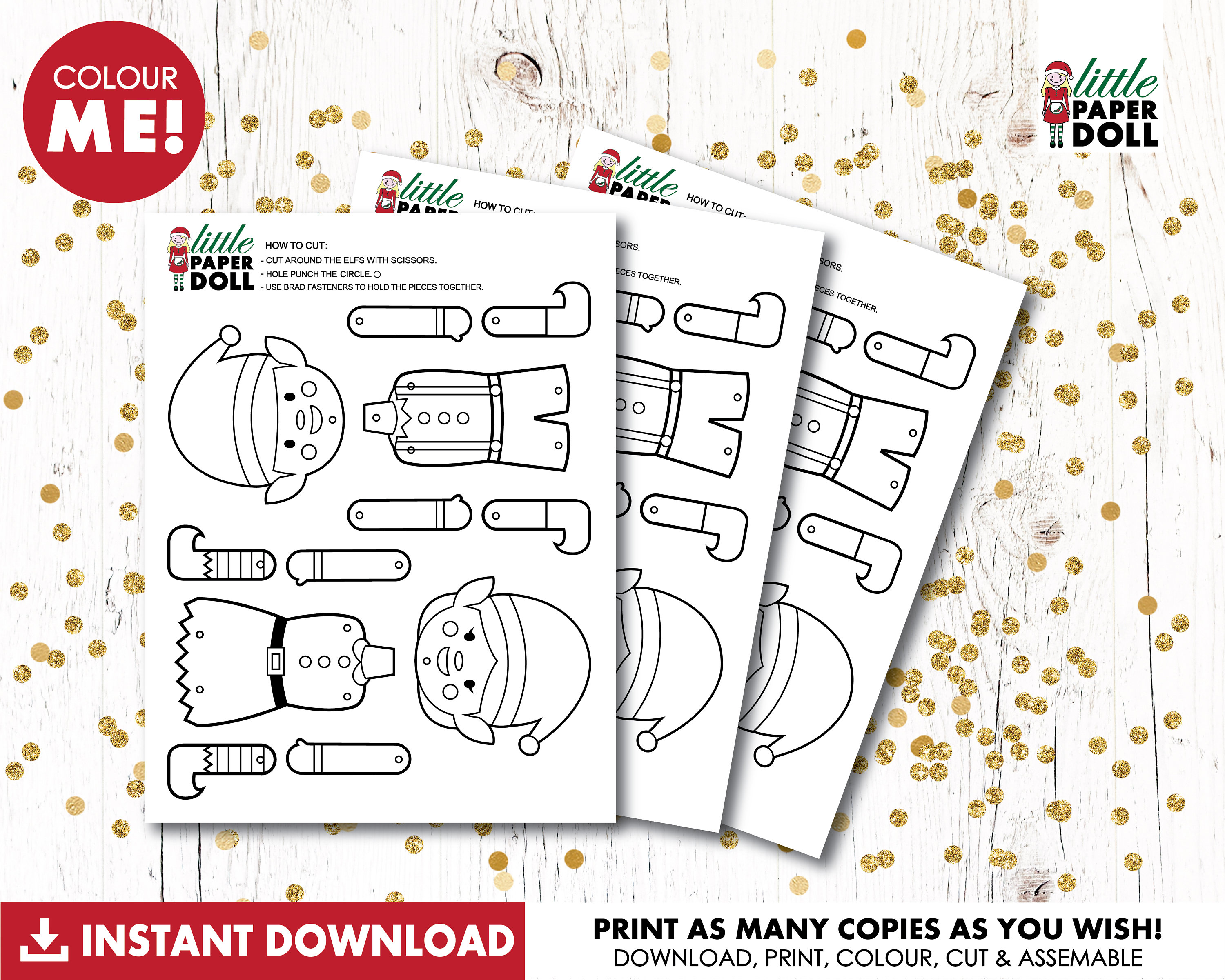 Elf Paper Dolls INSTANT DOWNLOAD, Elf Paper Puppets, Elf Christmas ...