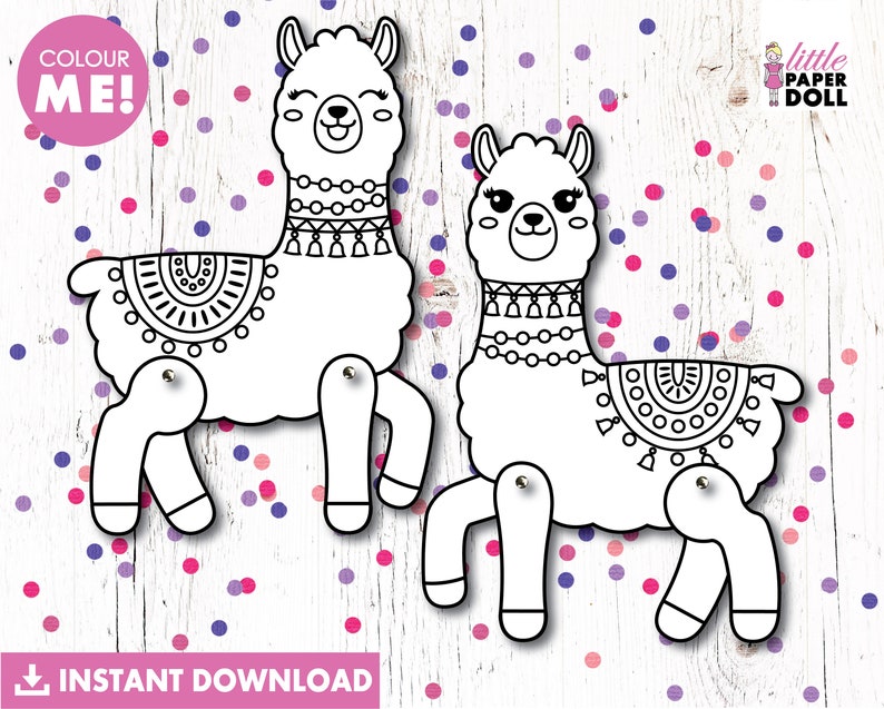 Llama Paper Doll INSTANT DOWNLOAD, Printable Alpaca Coloring Page ...