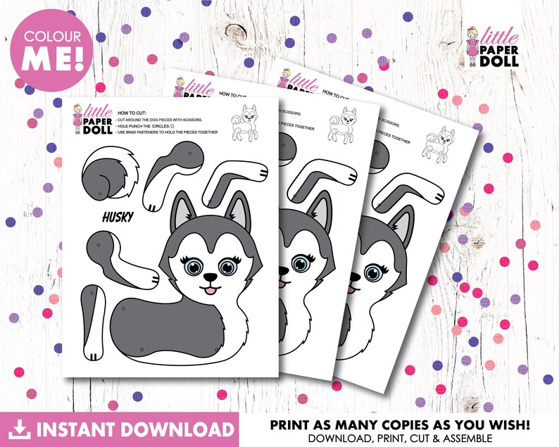 Dog Paper Doll INSTANT DOWNLOAD, Printable Puppy Dog Coloring Page, Dog ...