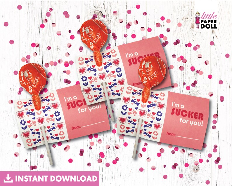 I'm a Sucker for You! INSTANT DOWNLOAD Printable Valentines Day Card ...
