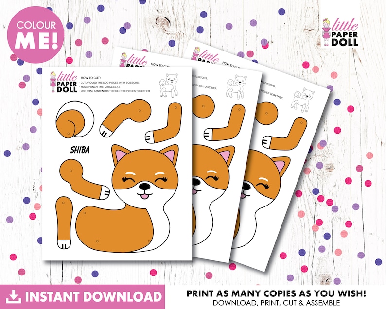 Dog Paper Doll INSTANT DOWNLOAD, Printable Puppy Dog Coloring Page, Dog ...