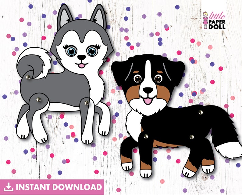Dog Paper Doll INSTANT DOWNLOAD, Printable Puppy Dog Coloring Page, Dog ...