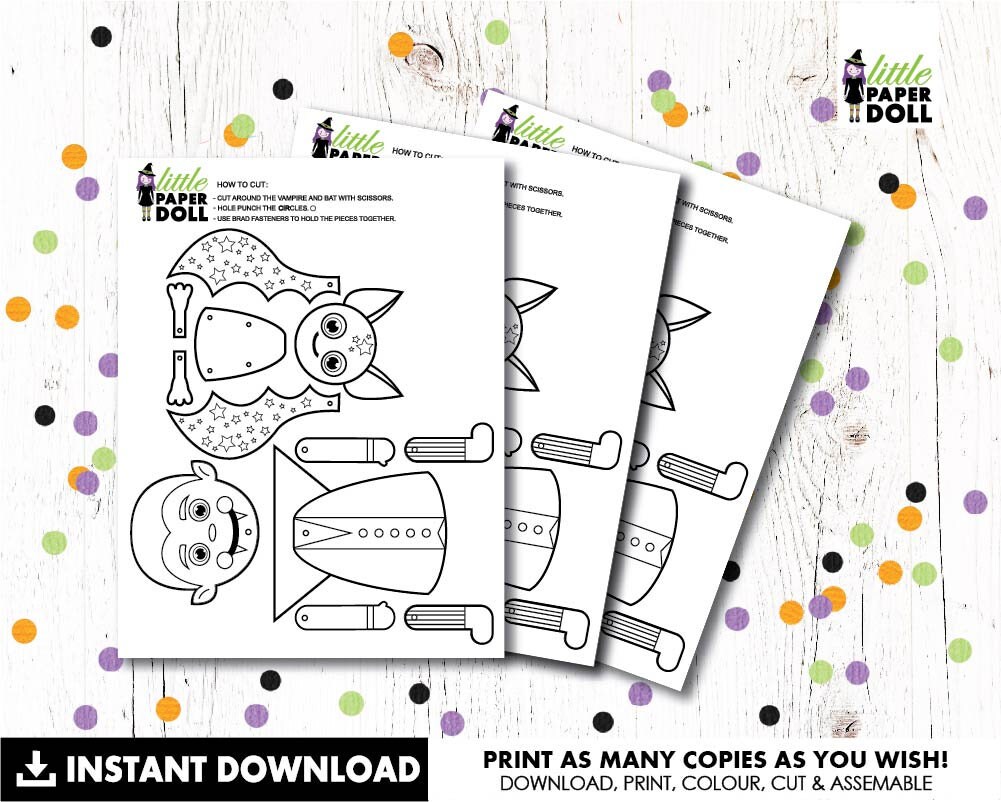 Halloween Paper Dolls, INSTANT DOWNLOAD, Printable DIY Halloween Kids ...