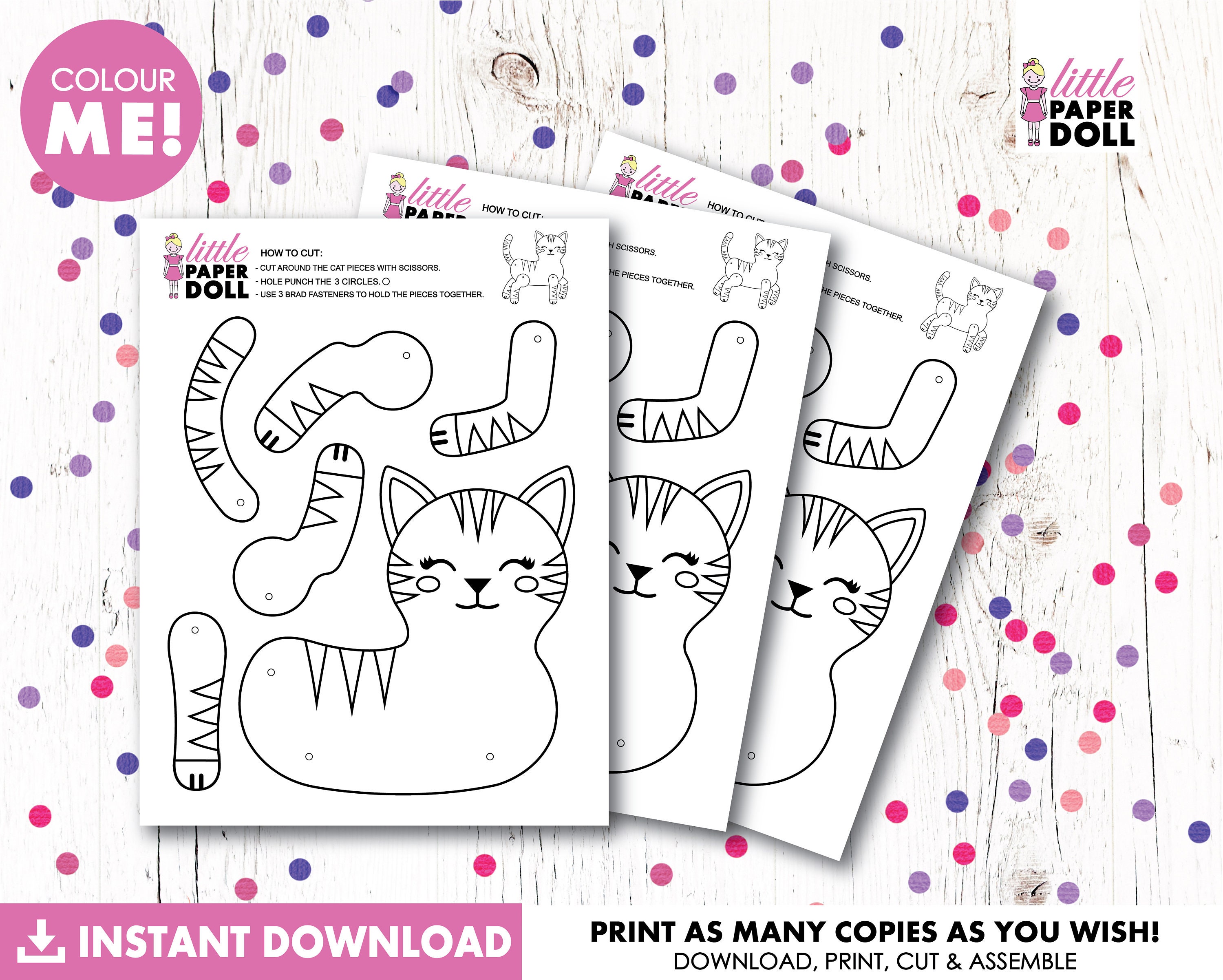 Cat Paper Doll INSTANT DOWNLOAD, Printable Kitty Cat Coloring Page, Cat ...