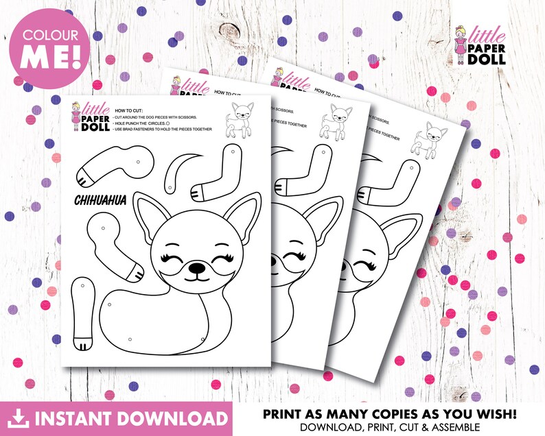 Dog Paper Doll INSTANT DOWNLOAD, Printable Puppy Dog Coloring Page, Dog ...