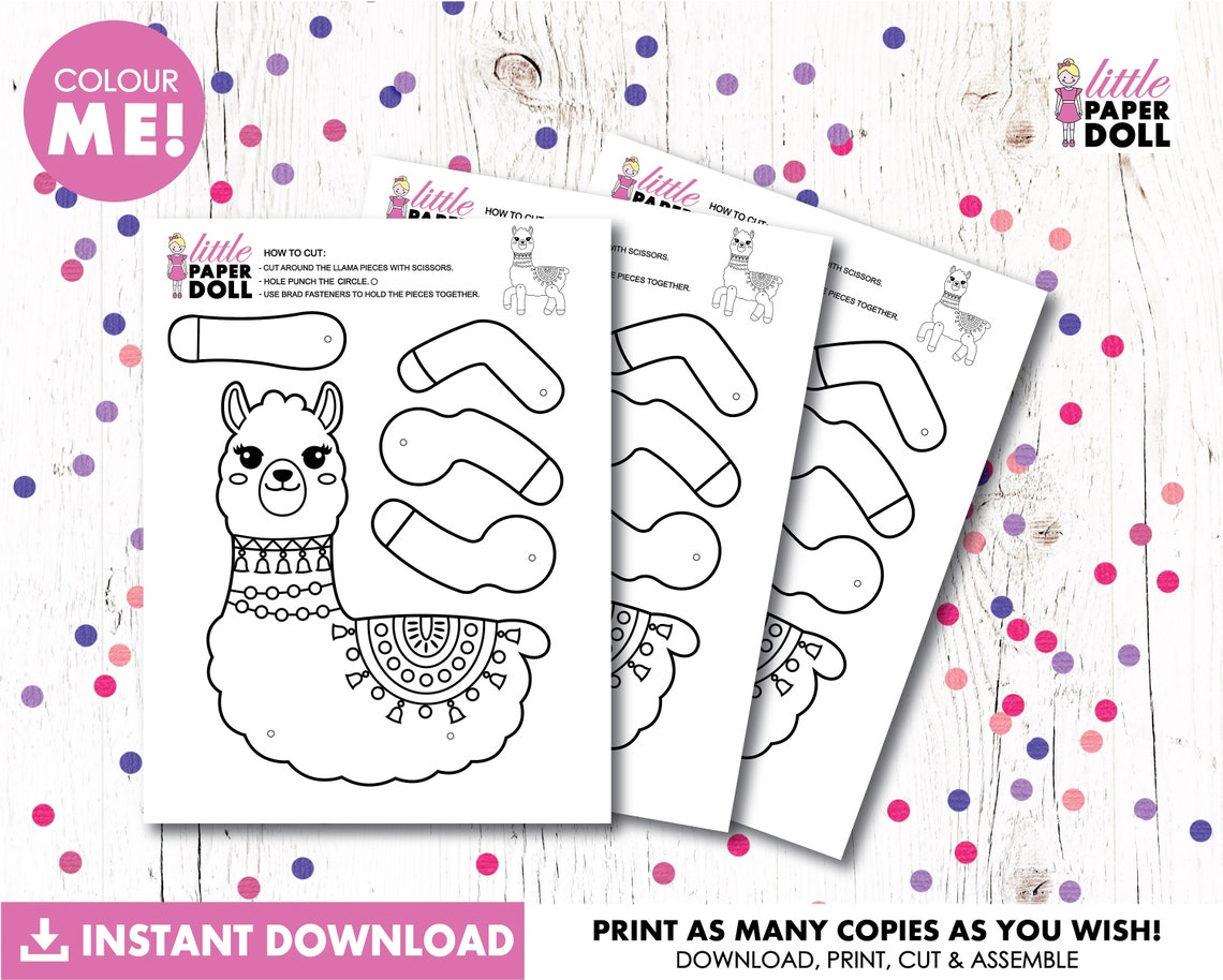 Llama Paper Doll INSTANT DOWNLOAD, Printable Alpaca Coloring Page ...