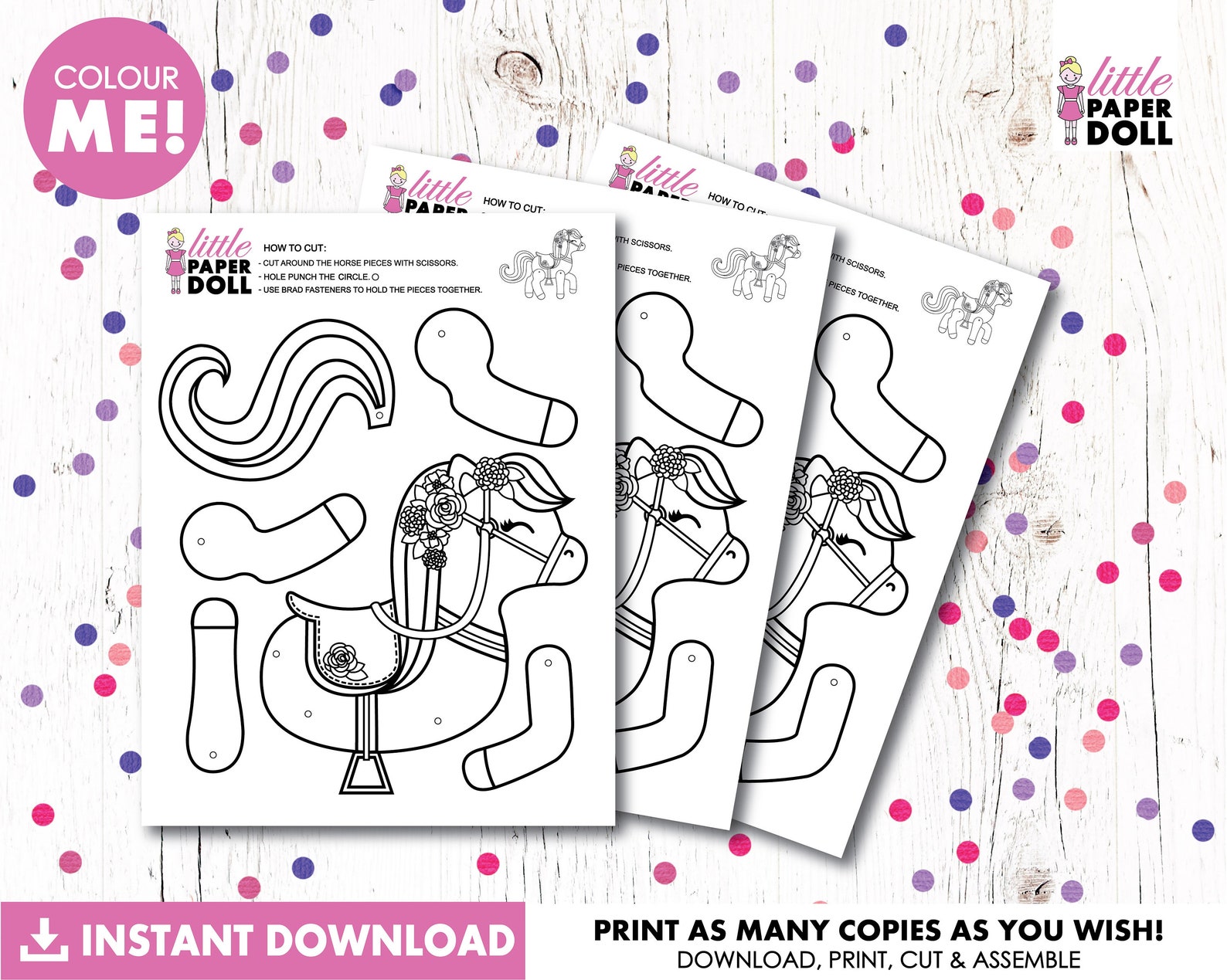 Horse Paper Doll INSTANT DOWNLOAD, Printable Horse Coloring Page ...