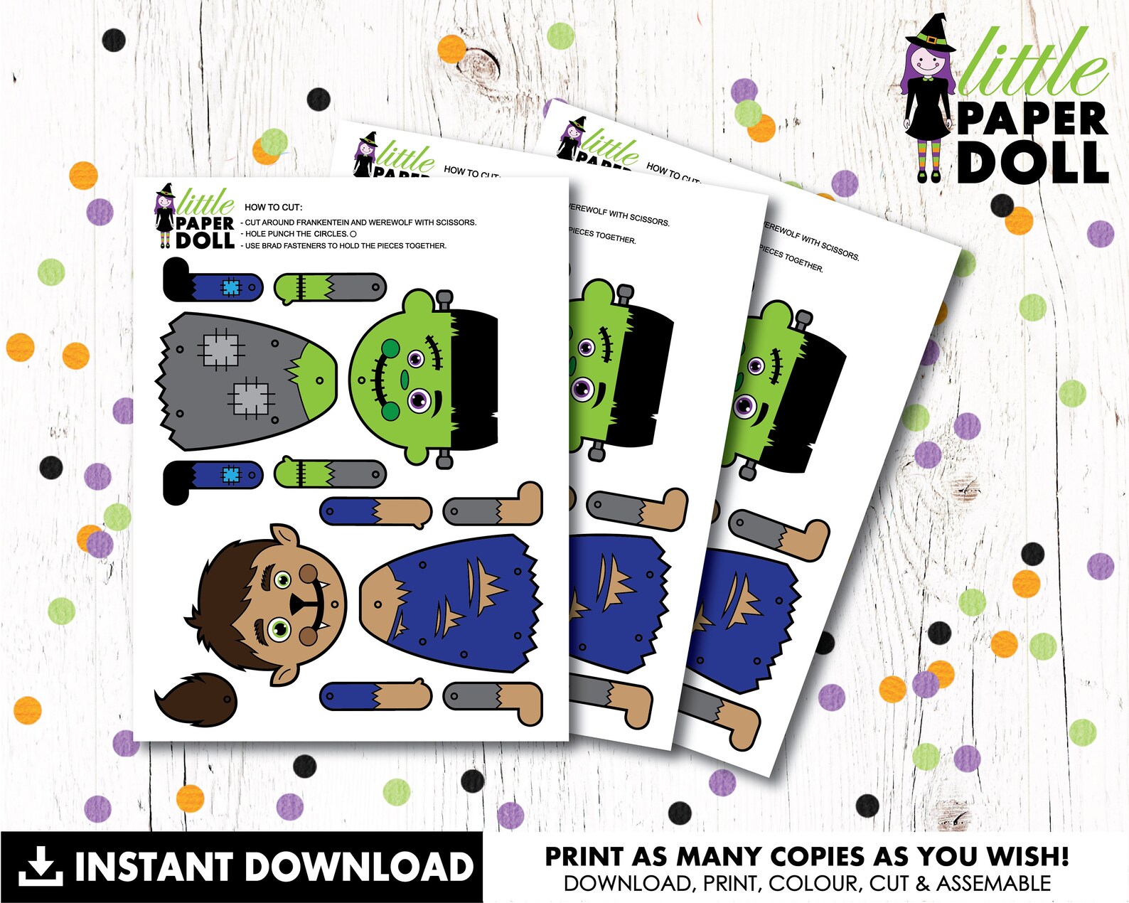 Halloween Paper Dolls Instant Download Paper Puppets | Etsy