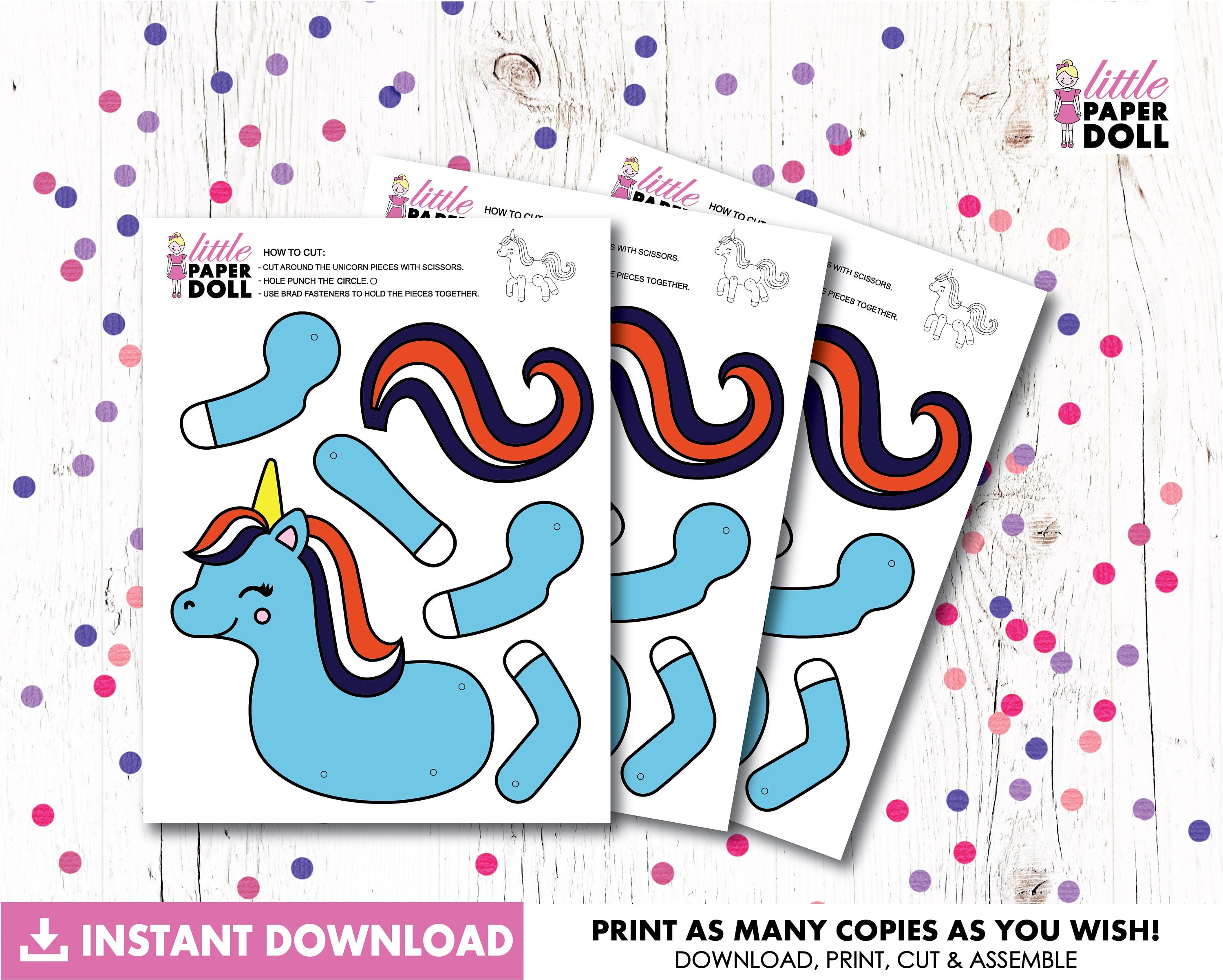 Unicorn Paper Doll INSTANT DOWNLOAD Printable Unicorn - Etsy