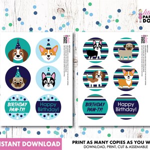 Dog Birthday Party Cupcake Printable Toppers, Puppy Party Instant ...