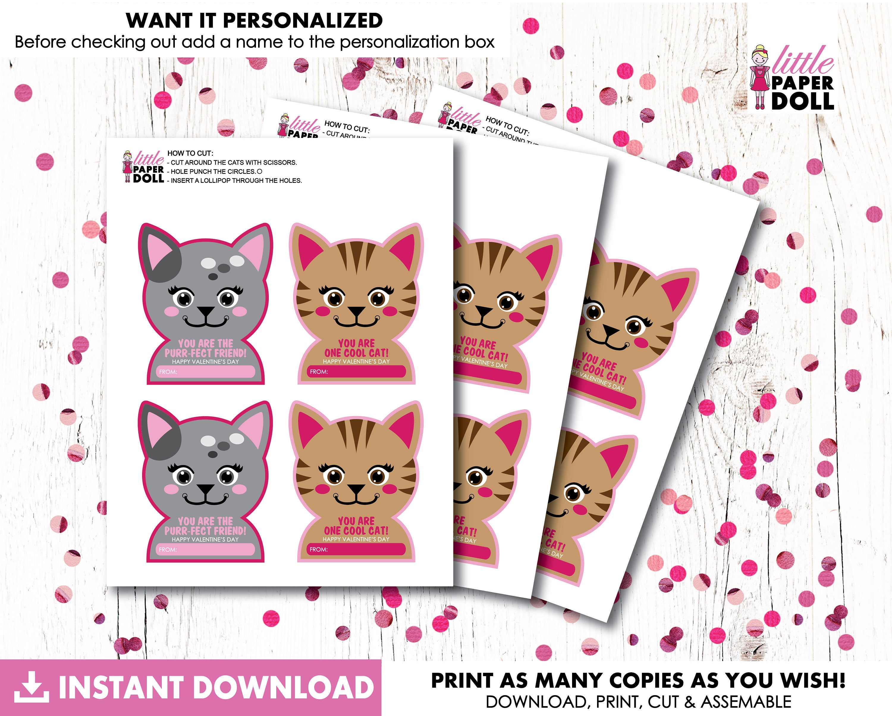 You Are a Purr-fect Friend You Are One Cool Cat Valentine's Day INSTANT ...