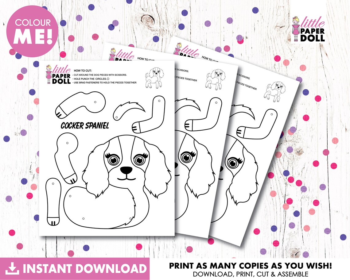 Dog Paper Doll INSTANT DOWNLOAD, Printable Puppy Dog Coloring Page, Dog ...