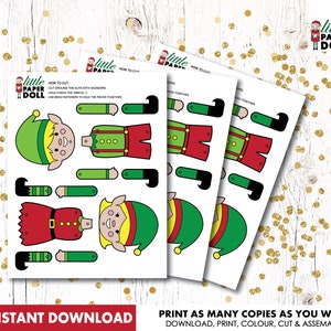 Elf Paper Dolls INSTANT DOWNLOAD, Elf Paper Puppets, Elf Christmas ...