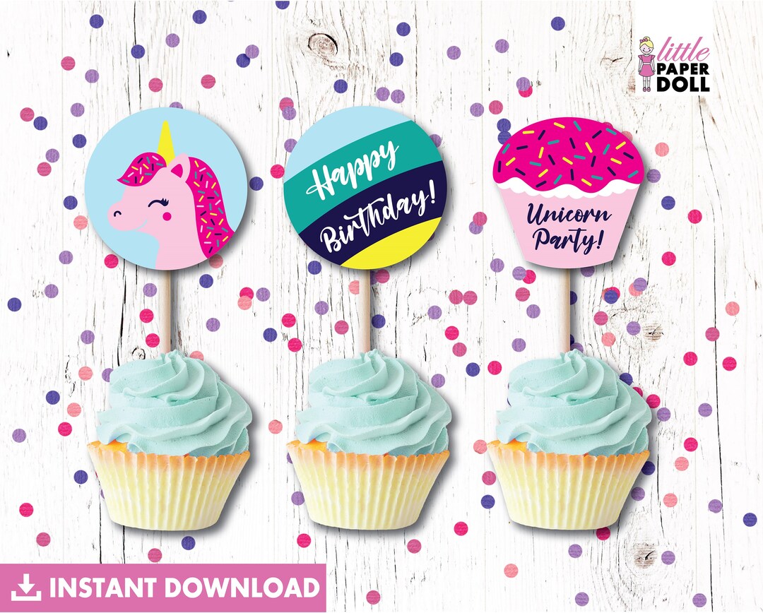 Unicorn Birthday Party Cupcake Printable Toppers, Unicorn Party Instant ...