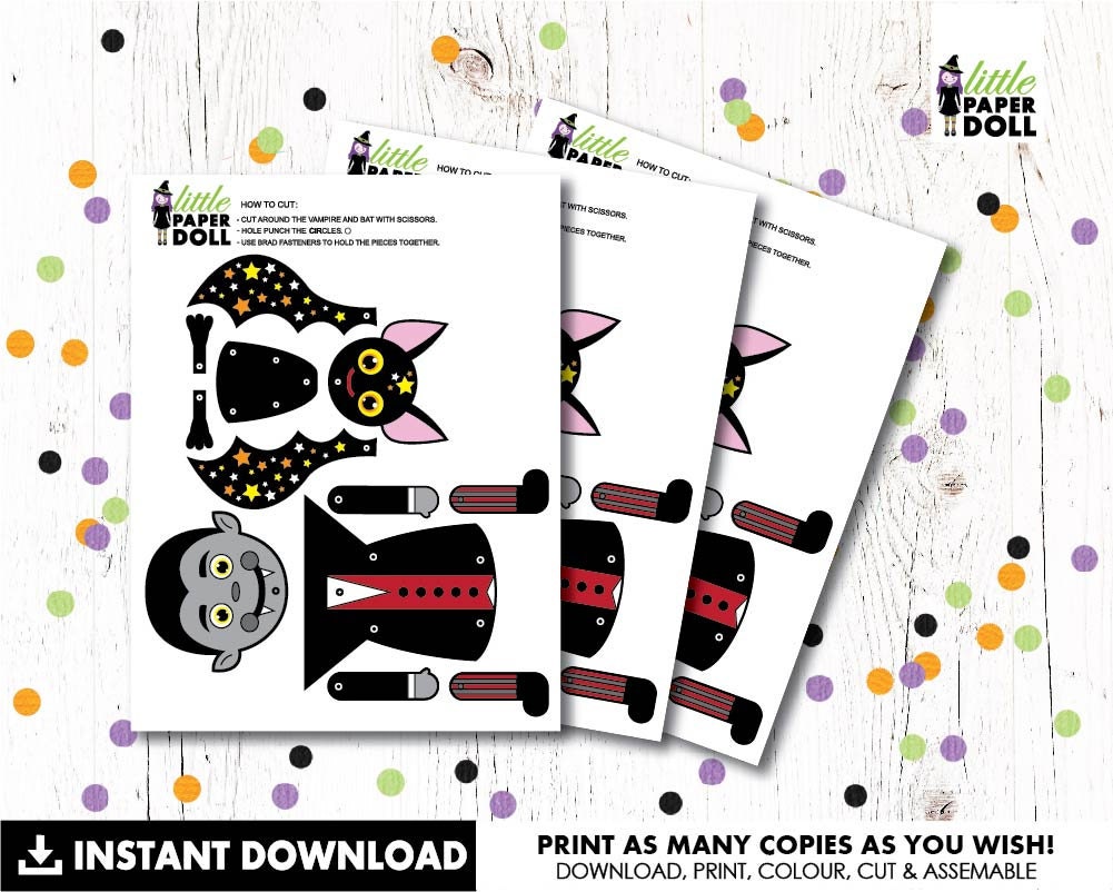 Halloween Paper Dolls, INSTANT DOWNLOAD, Printable DIY Halloween Kids ...