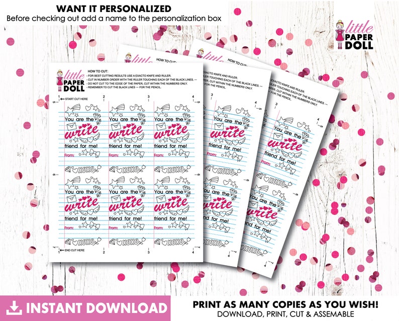 You Are the WRITE Friend for Me INSTANT DOWNLOAD Printable Valentines ...