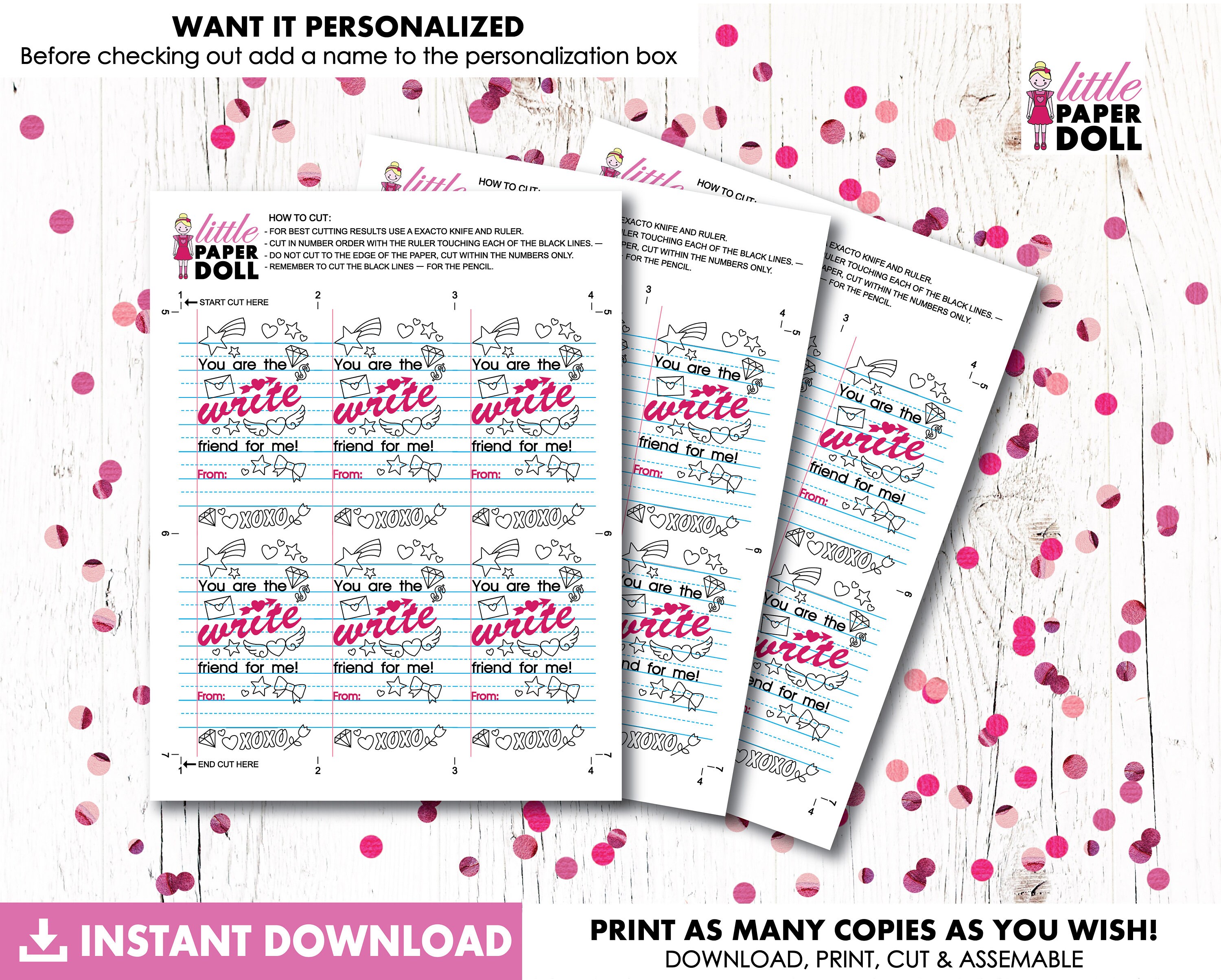 You Are the WRITE Friend for Me! INSTANT DOWNLOAD Printable Valentines ...
